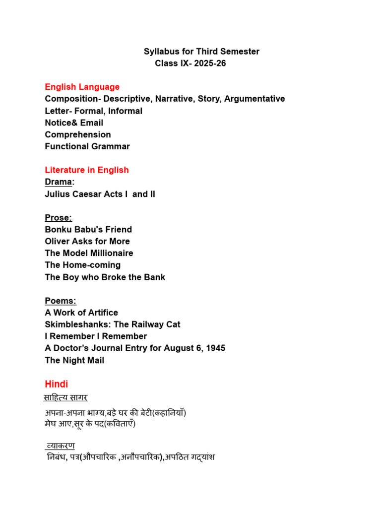 Class IX Third Semester Syllabus 2025-26 | PDF | Yoga