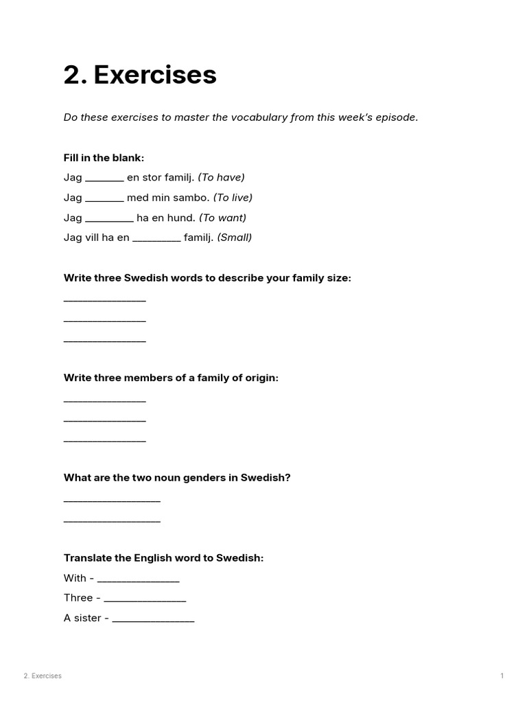 2-Exercises Swedish | PDF