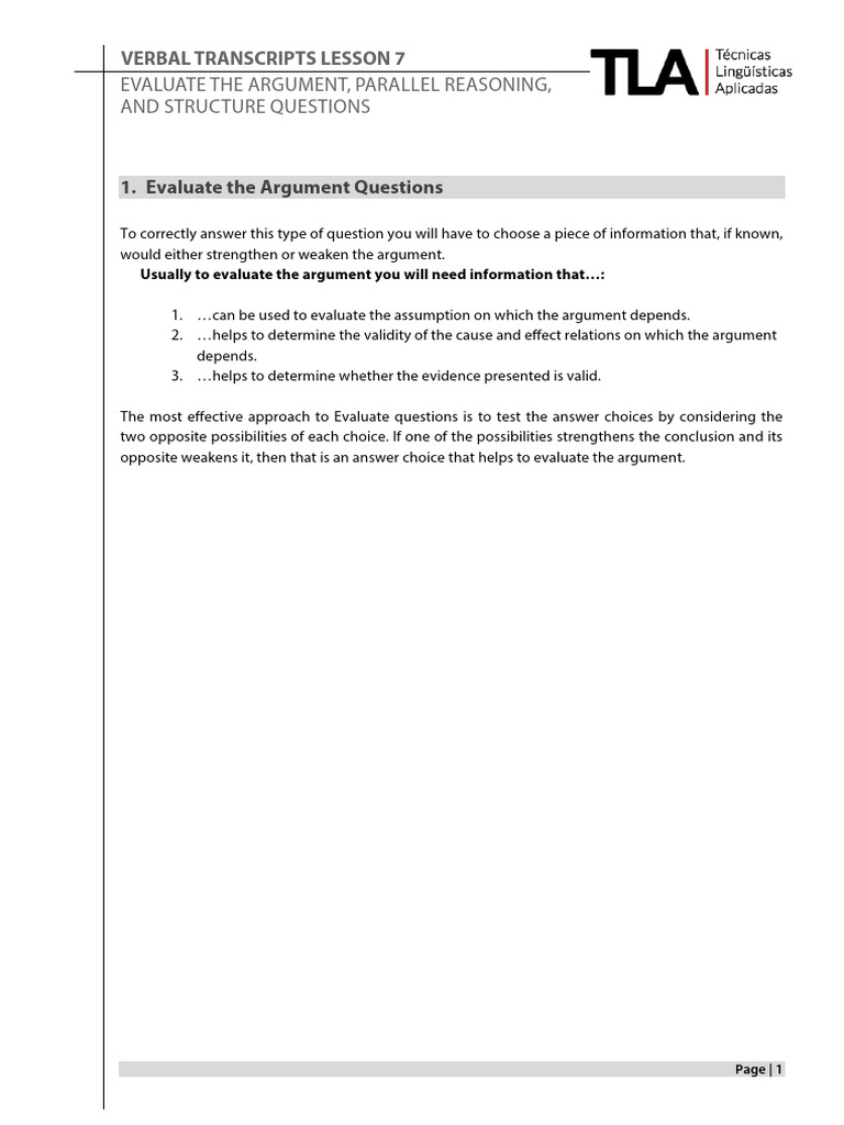 Verbal Transcripts Lesson 7 | PDF | Argument | Reason