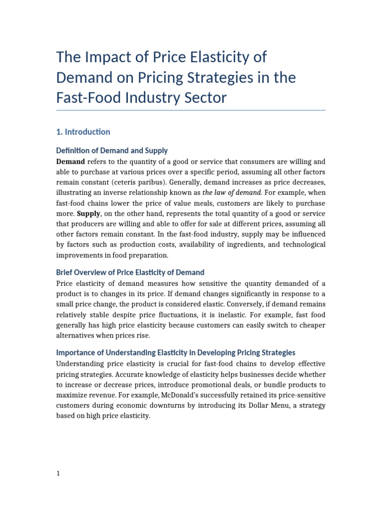 Price Elasticity in Fast-Food Pricing Strategies | PDF | Elasticity ...