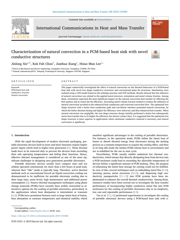 Natural Convection in A PCM-based Heat Sink With Novel Conductive ...