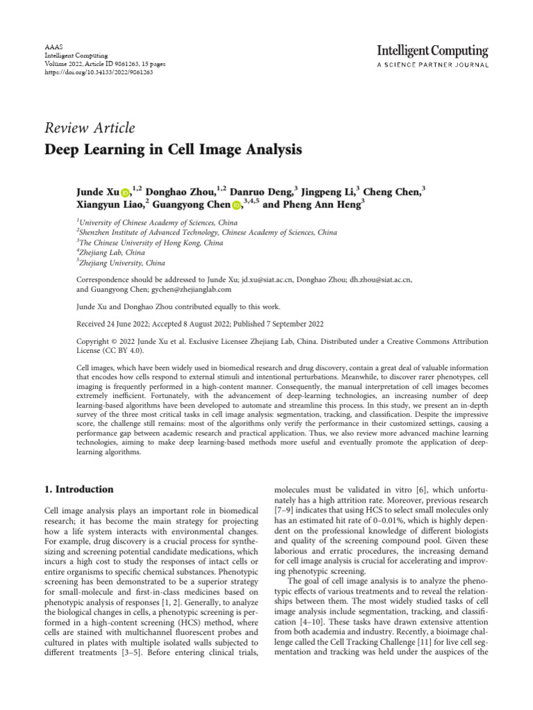 Deep Learning for Cell Image Analysis | PDF | Deep Learning | Image ...