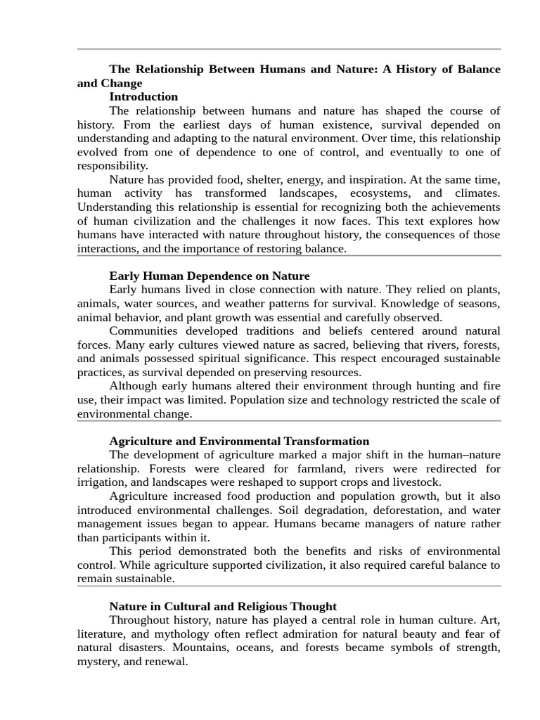 The Relationship Between Humans and Nature | PDF | Sustainability | Nature