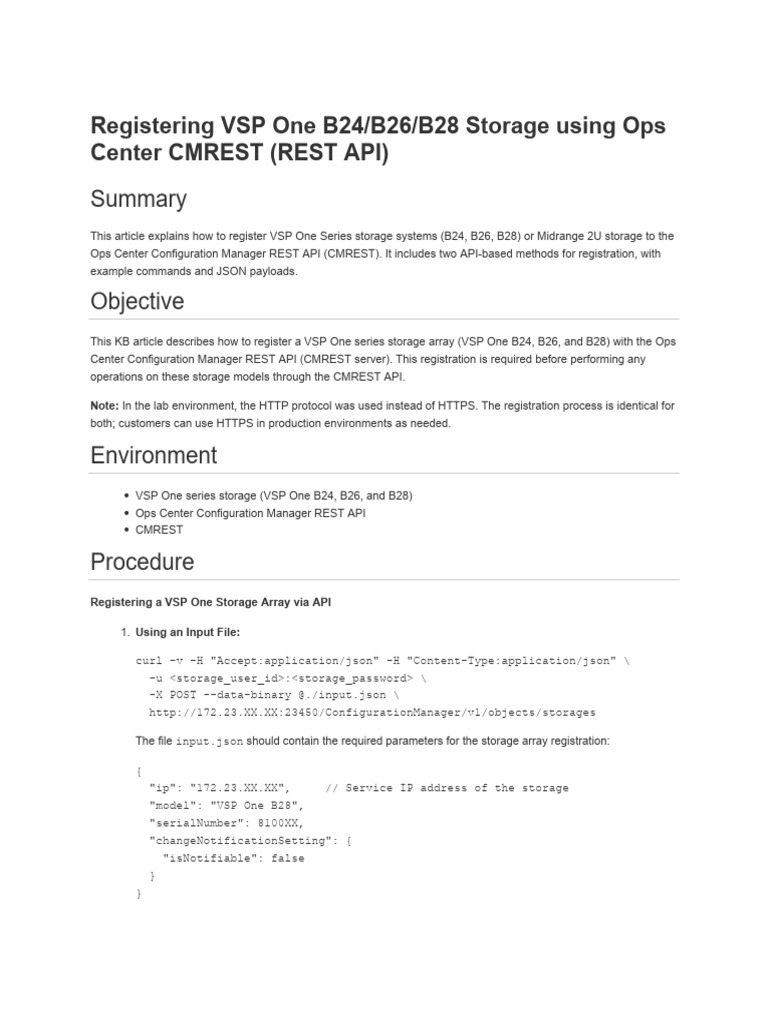 Register VSP One Storage with CMREST API | PDF | Json | Computer ...