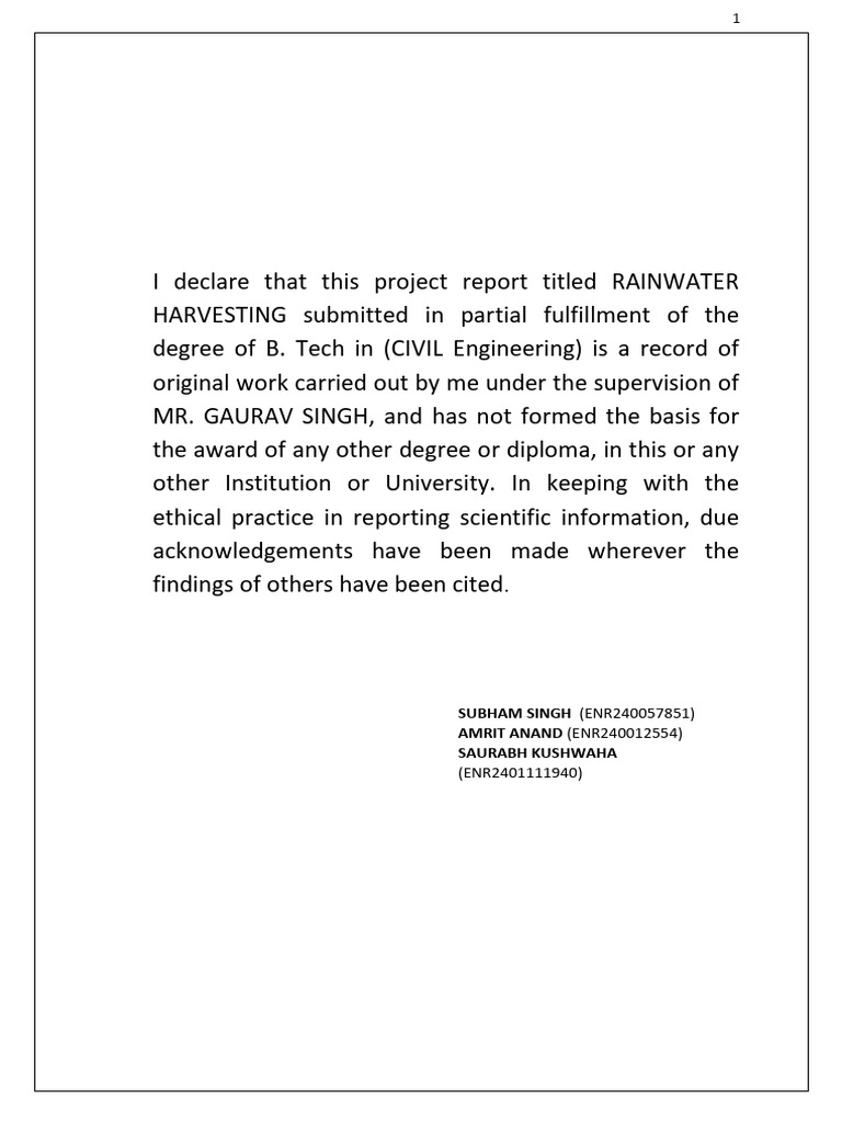 Rainwater Harvesting Project Report | PDF | Groundwater | Surface Runoff