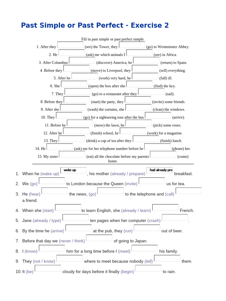 Past Simple vs Past Perfect | PDF