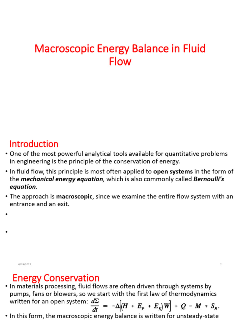 Macroscopic Energy Balance in Fluid Flow | PDF | Fluid Dynamics | Gases