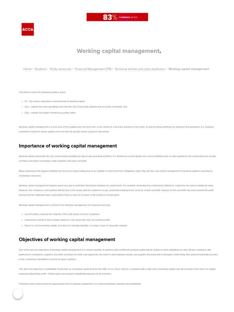 Working Capital Management - ACCA Global | PDF | Working Capital ...
