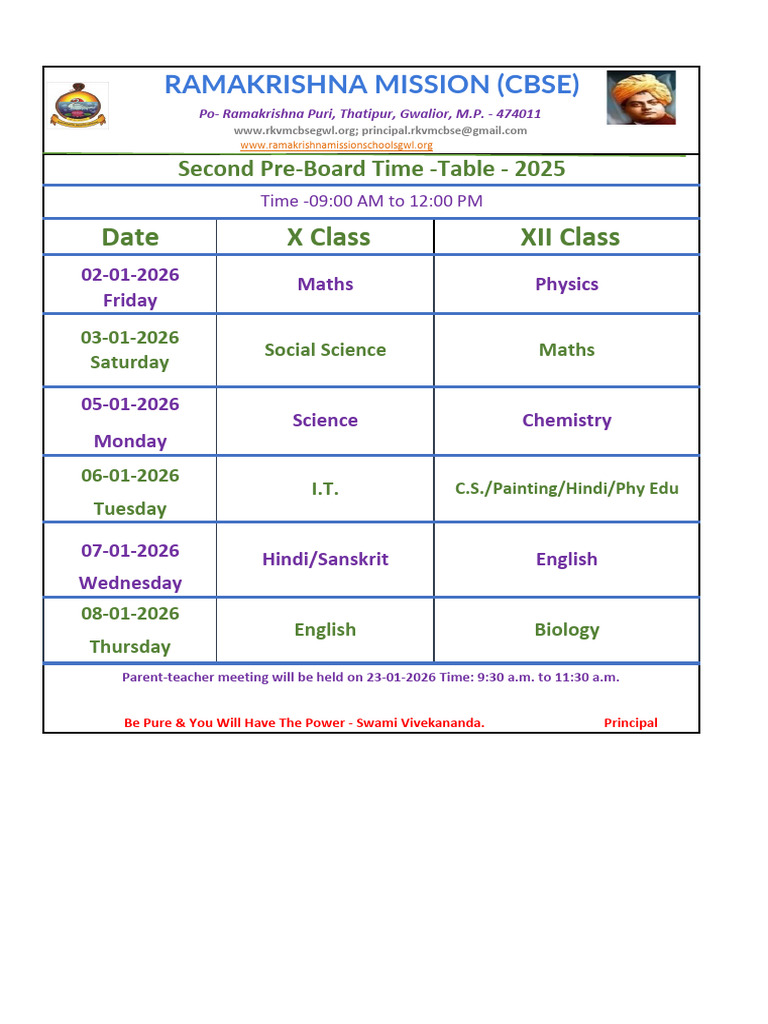 Second Pre-Board Timetable 2025 | PDF