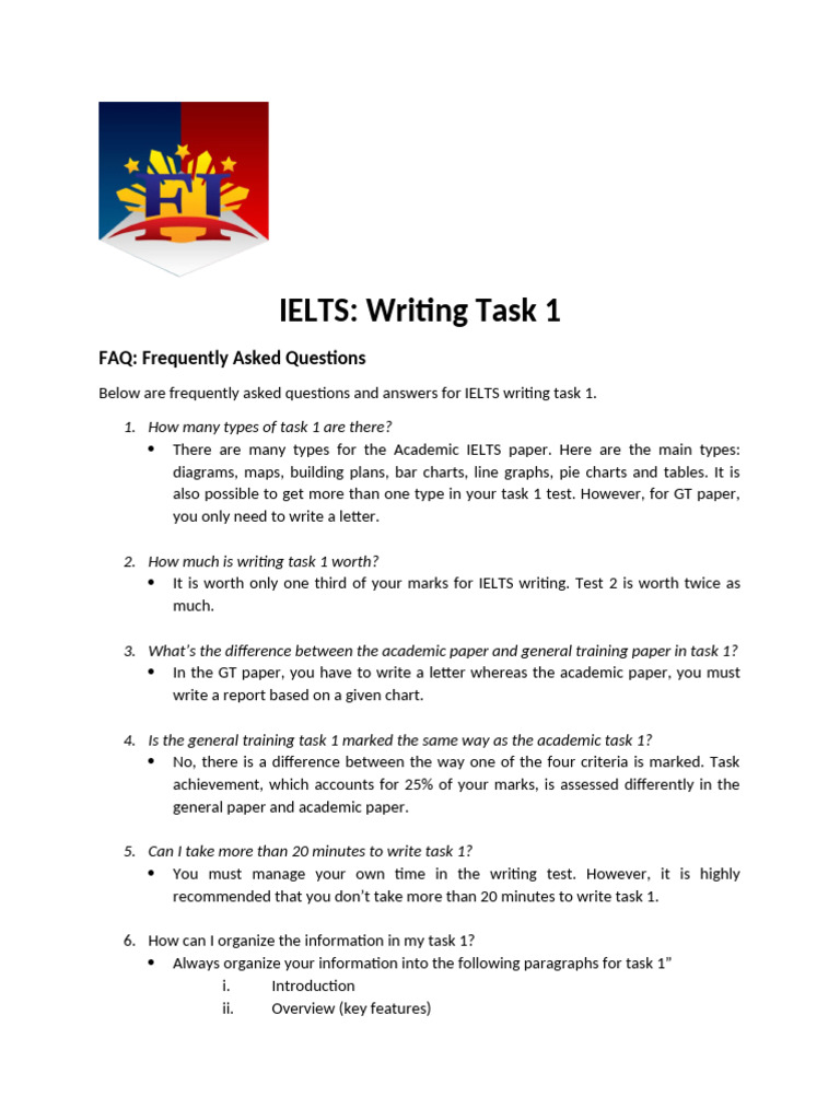 IELTS Writing Task 1 FAQs Guide | PDF | Word | Syntax