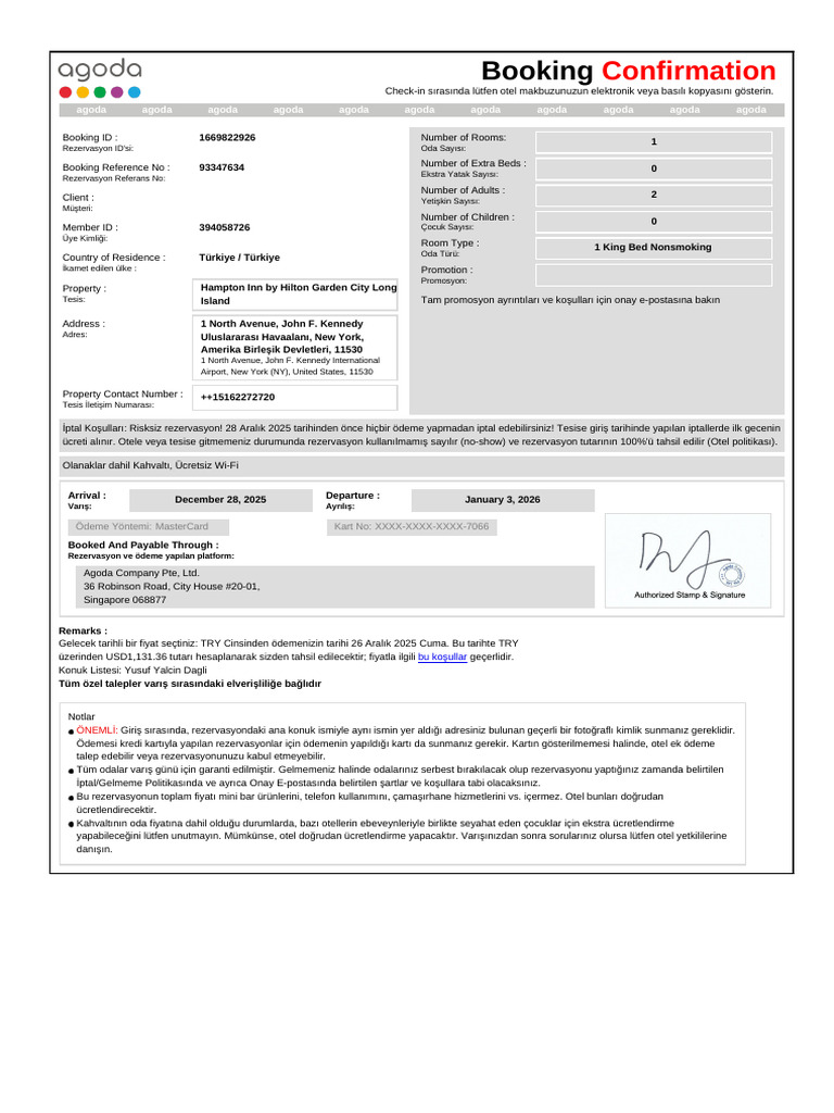 Confirmation For Booking ID # 1669822926 | PDF