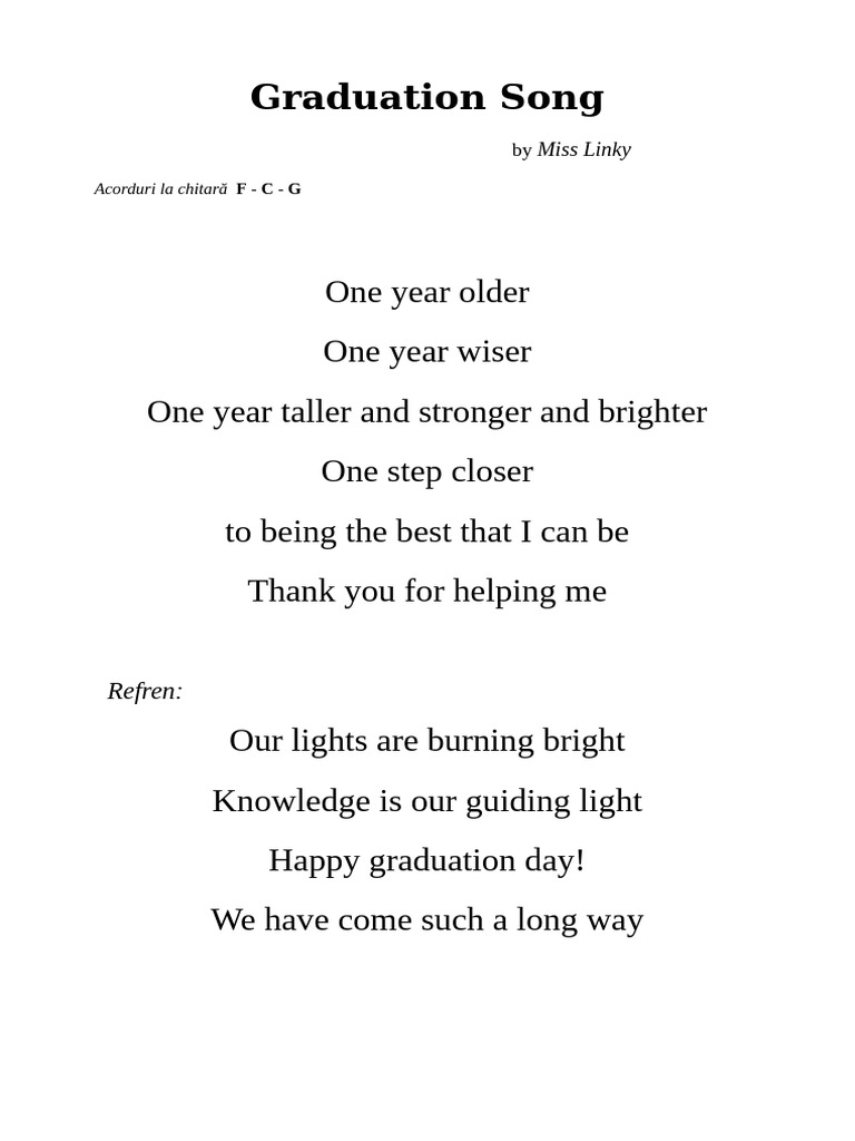 Graduation Song Lyrics by Miss Linky | PDF