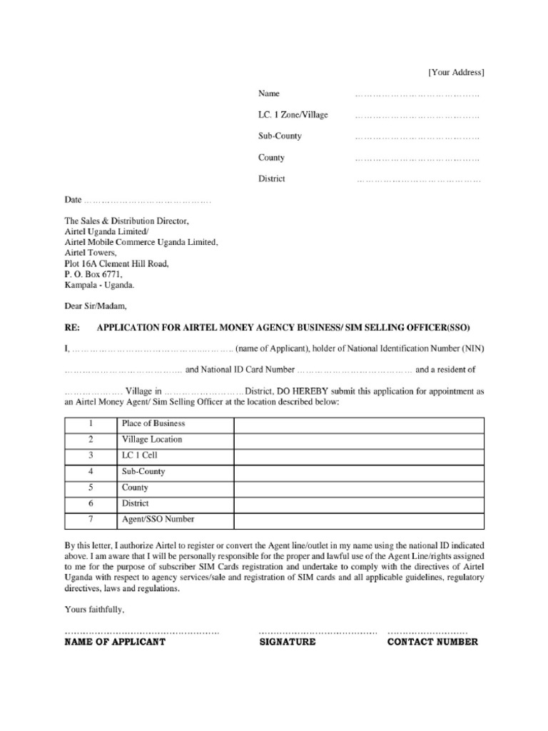 SSO - AM Agent Application Letter-1 | PDF