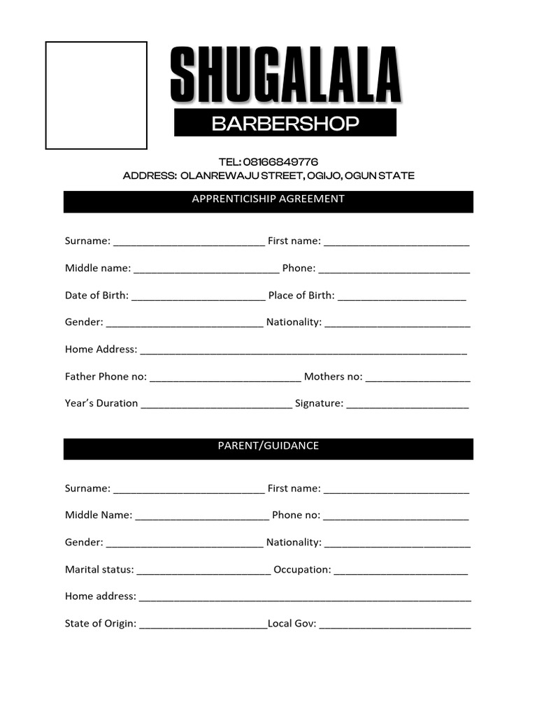 Barbershop Apprenticeship Agreement Form | PDF | Justice | Crime & Violence