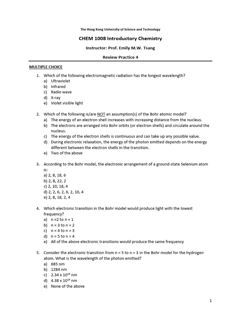 CHEM 1008 Introductory Chemistry Quiz | PDF | Light | Electromagnetic ...