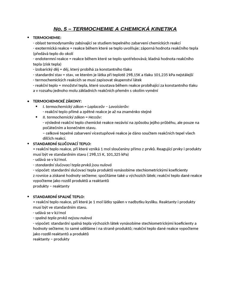 No. 5 - Termochemie A Chemická Kinetika A Rovnováha | PDF