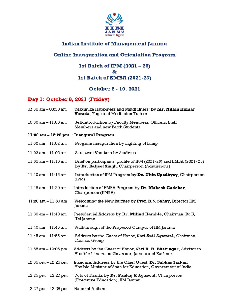 Inauguration and Orientation_Program Schedule for Students_IPM_8th ...