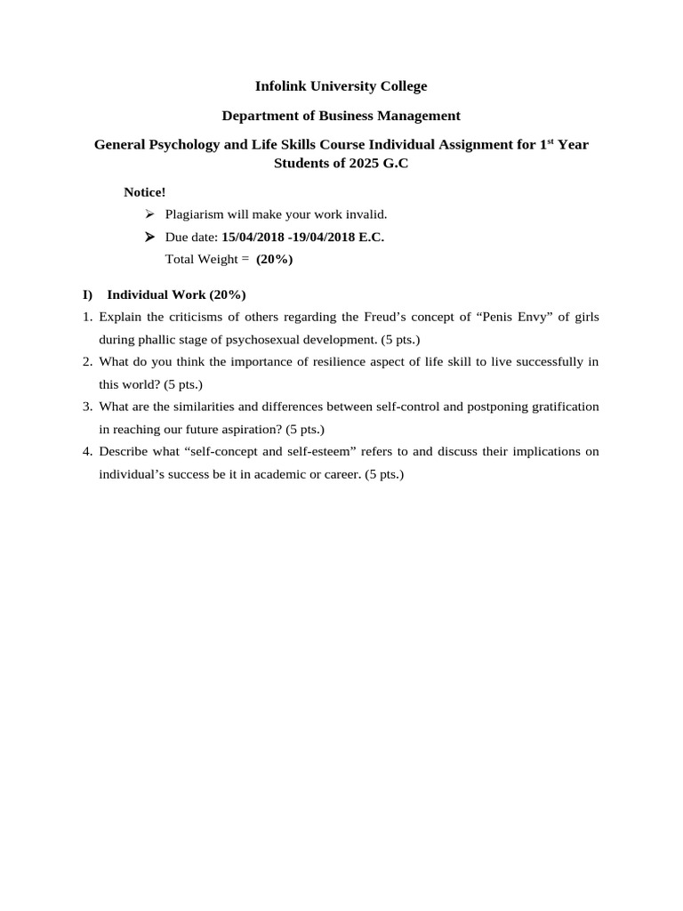 Psychology Assignment: Freud & Life Skills | PDF