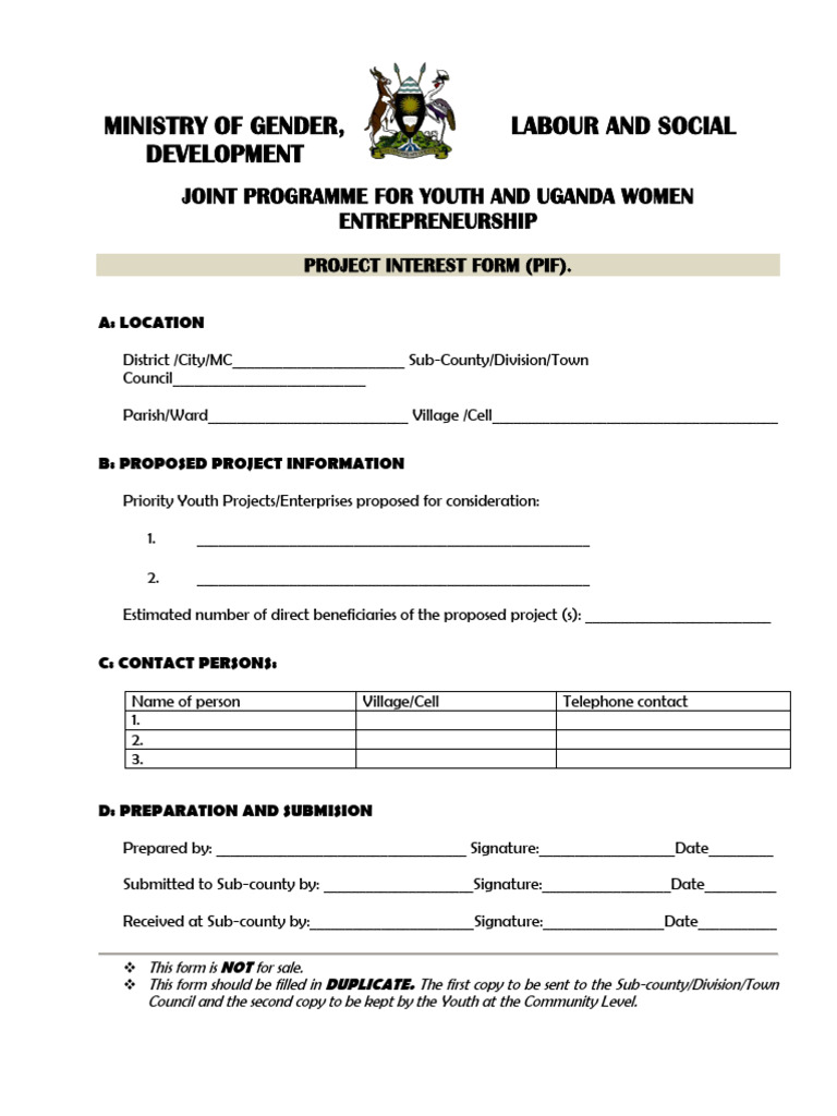Youth Entrepreneurship Project Interest Form | PDF
