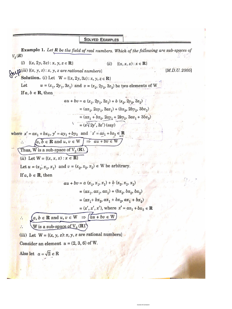 Vector Space Example (1) | PDF