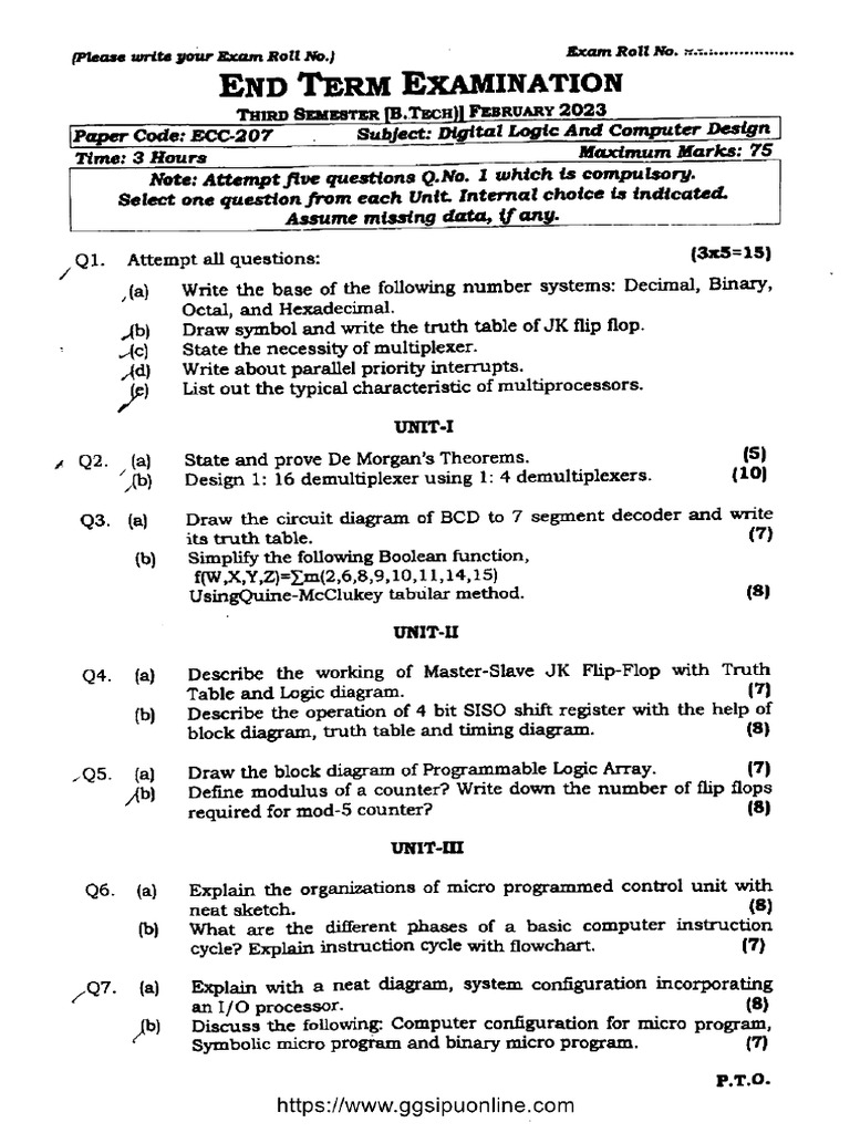 Btech Ecc 3 Sem Digital Logic and Computer Design Ecc 207 Feb 2023 Copy ...