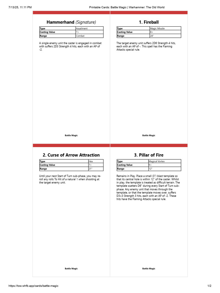 Warhammer Battle Magic Spells Guide | PDF