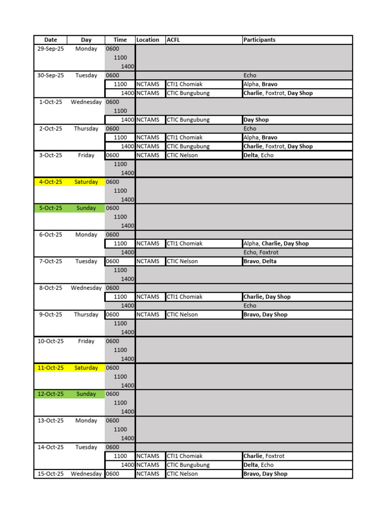 October FEP Schedule | PDF