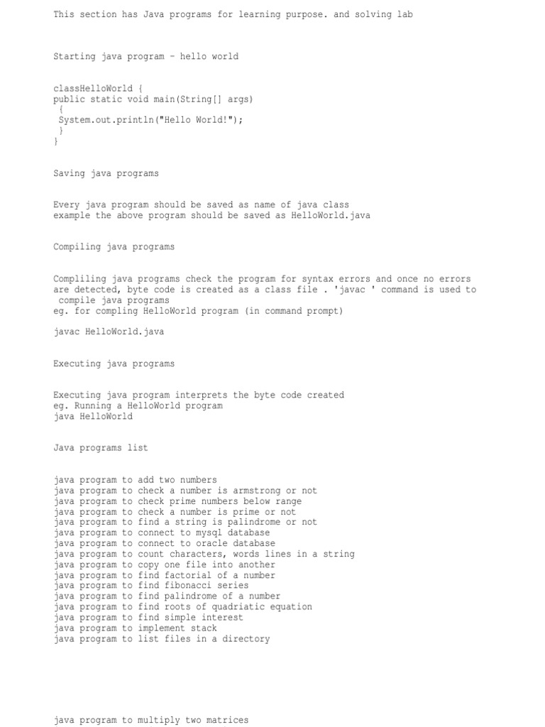 Java Lab Programs Solutions For Mca Btech Pdf Java Programming Language String Computer 3763