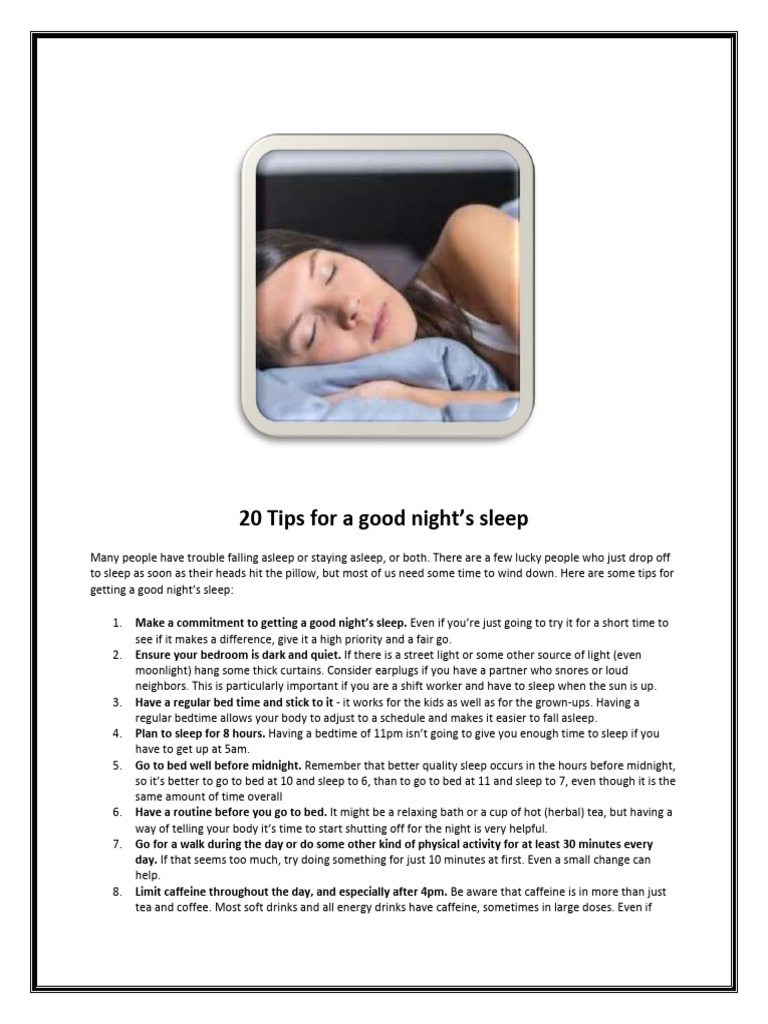 20 Tips For A Good Nights Sleep | PDF | Sleep | Drink