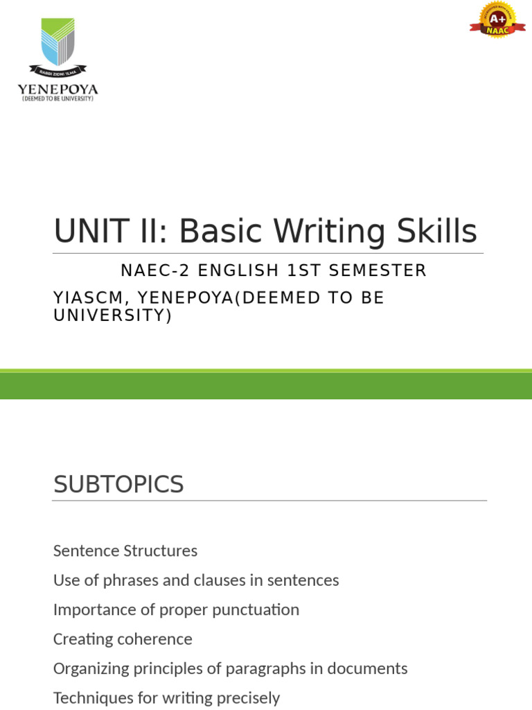Basic Writing Skills U2 S1Jul25 | PDF | Punctuation | Clause