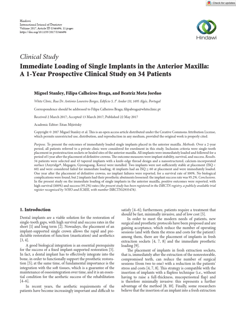 Immediate Loading of Anterior Implants Study | PDF | Dental Implant ...