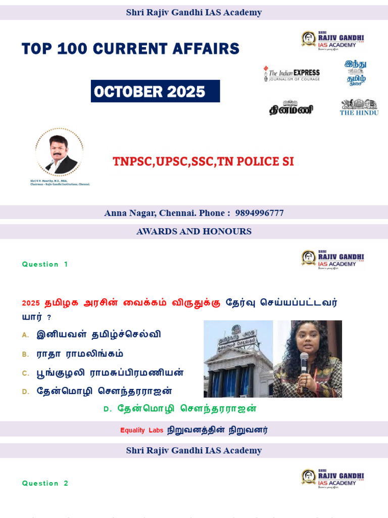 Top 100 Current Affairs 2025 | PDF