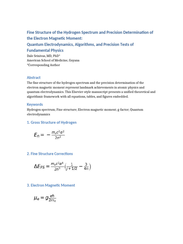 Elsevier Hydrogen Fine Structure Electron Moment | PDF