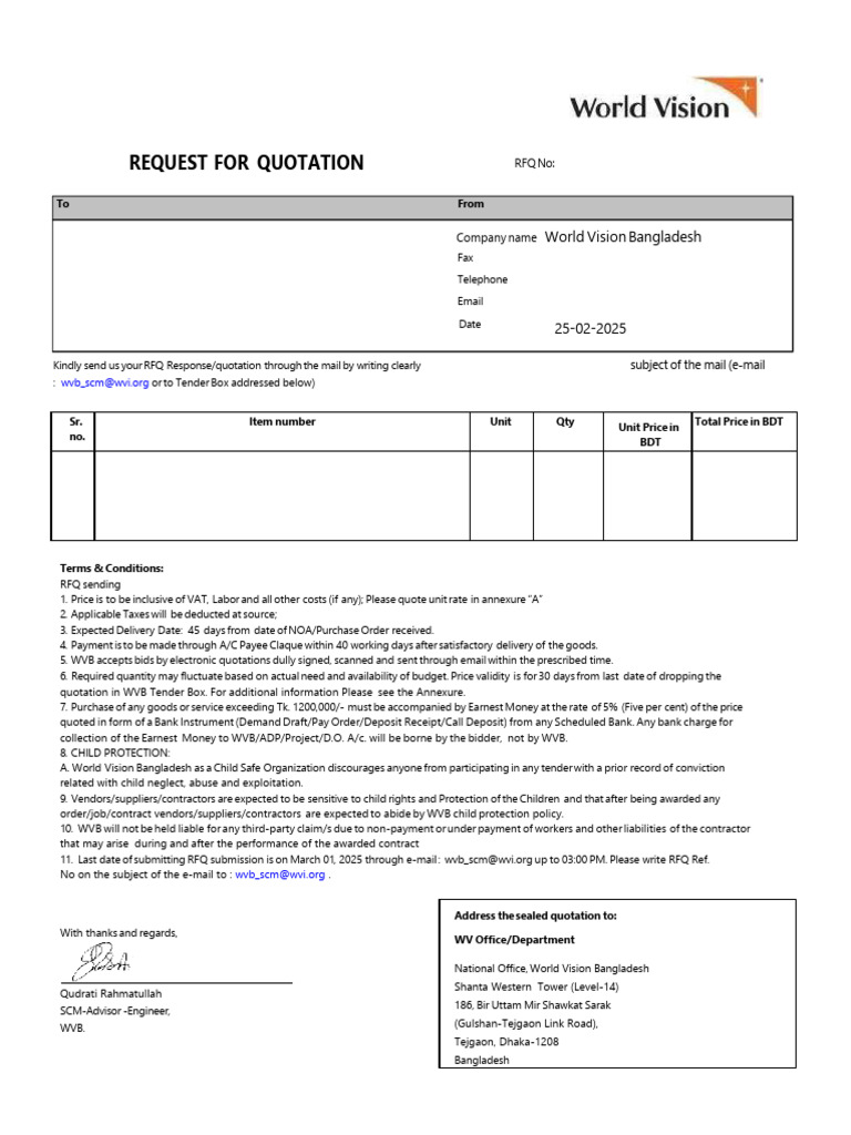 RFQ Const 19 25 3648261 | PDF | Supply Chain | Employment
