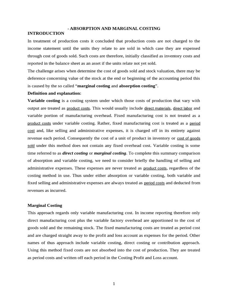 Absorption vs Marginal Costing Explained | PDF | Cost Of Goods Sold ...