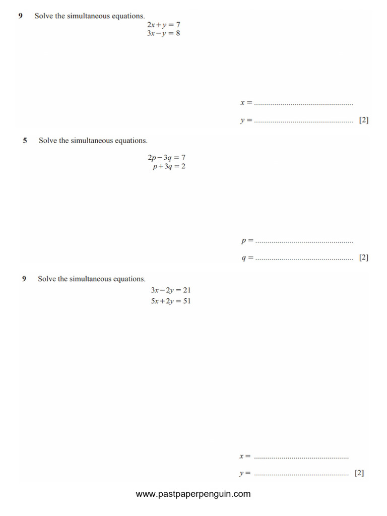Simultaneous Equations Linear S25b | PDF