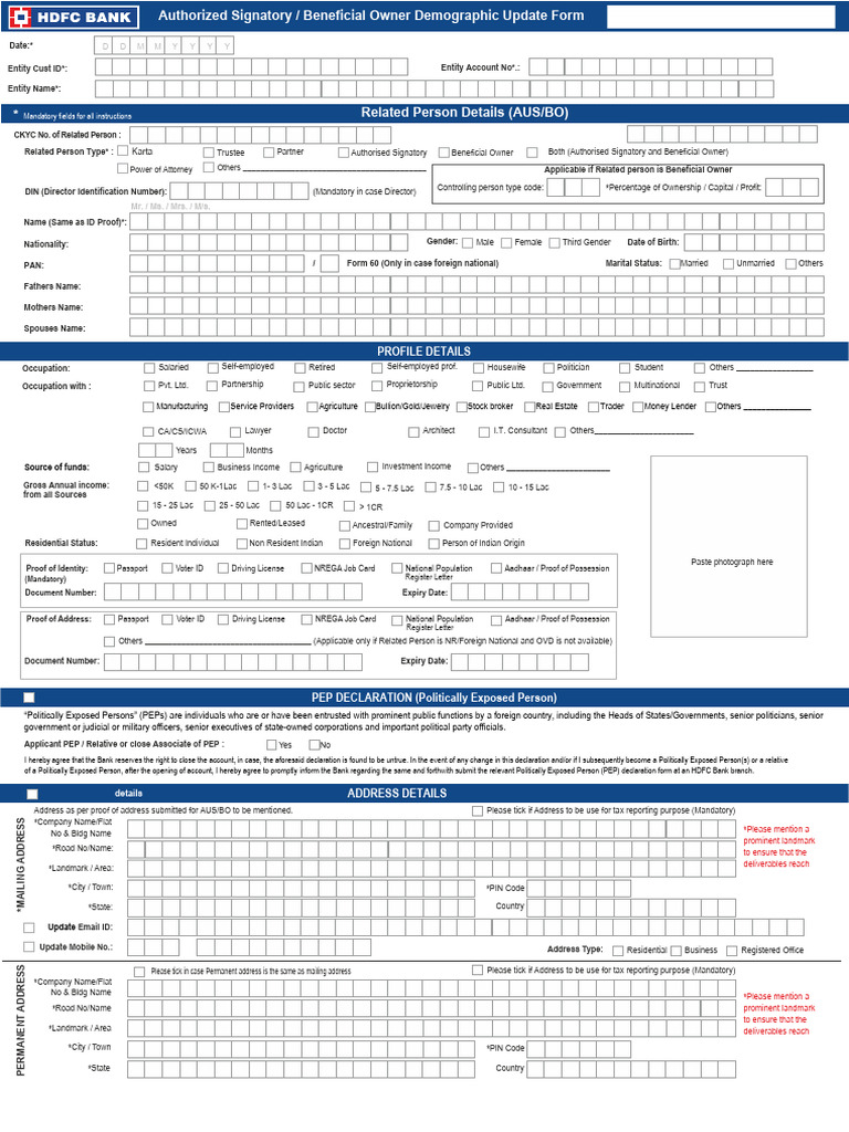 Authorized Signatory Update Form | PDF | Financial Services | Banking