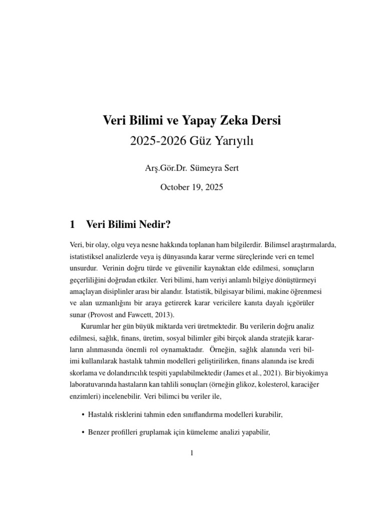 Veri Bilimi Ve Yapay Zeka Ders Notu | PDF
