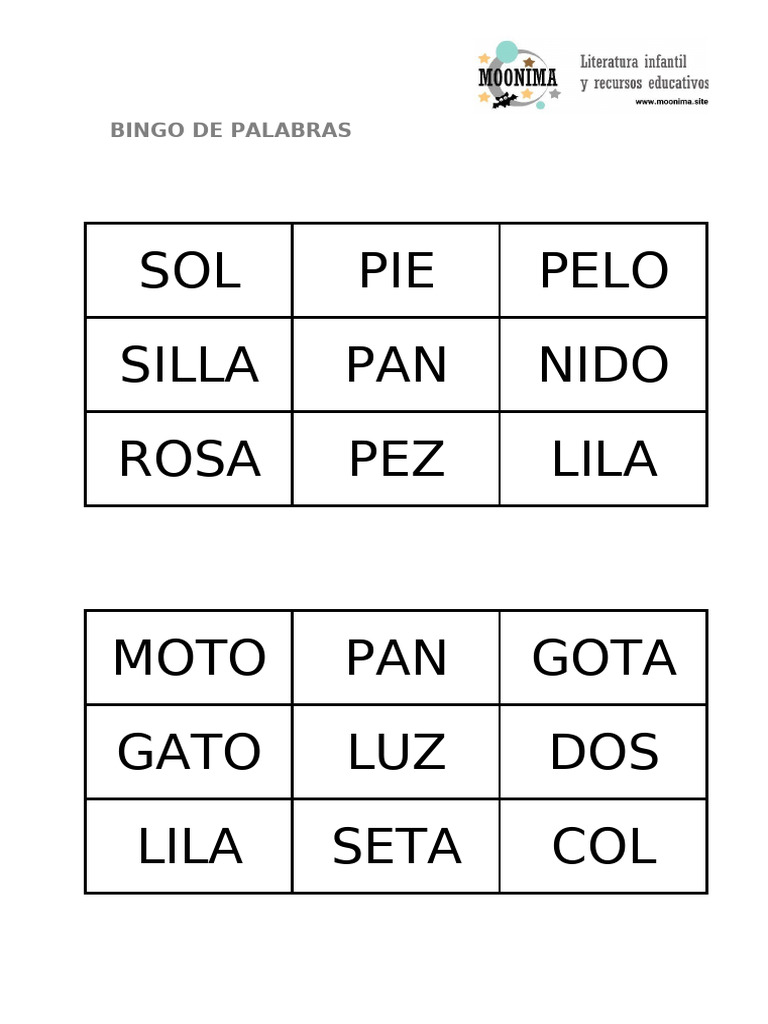 Bingo de Palabras en Español | PDF
