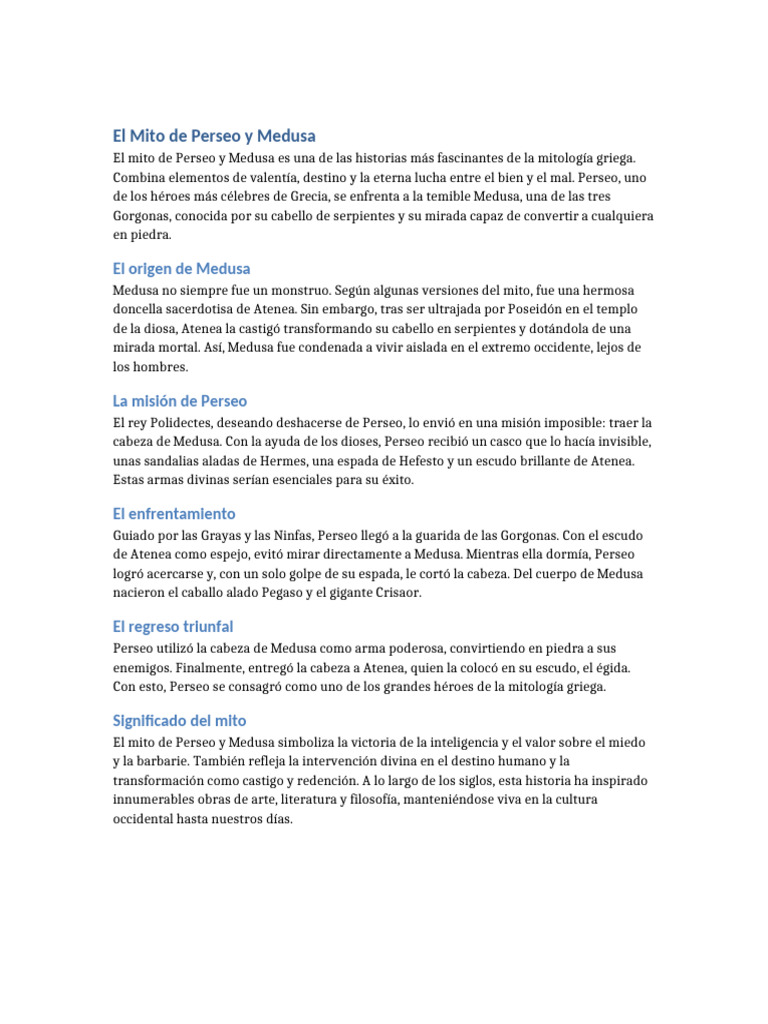 Perseo y Medusa: Mito Griego Esencial | PDF
