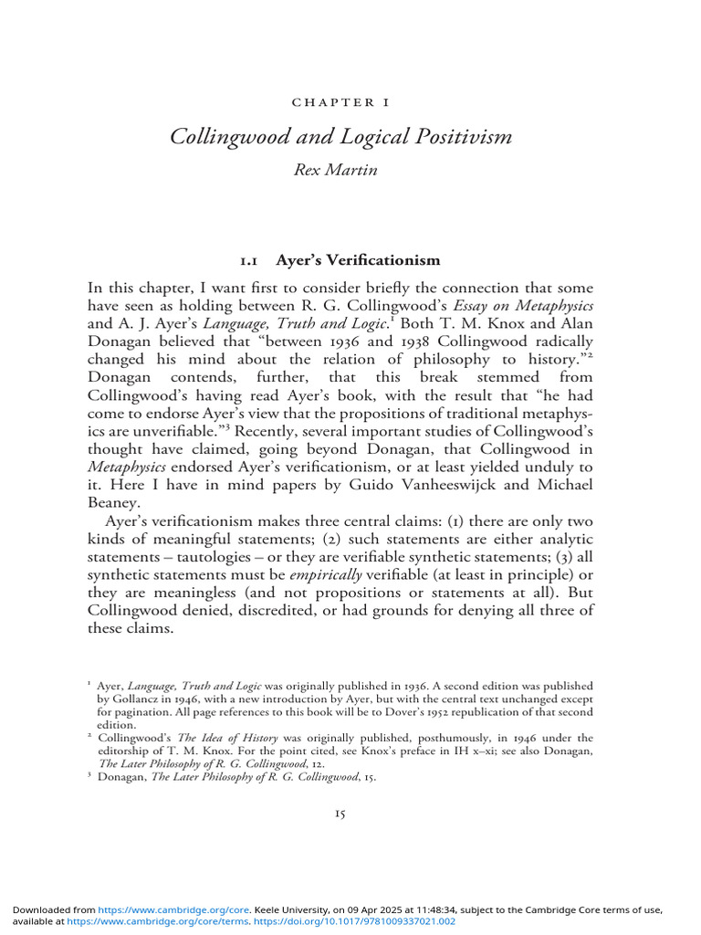 Collingwood and Logical Positivism | PDF | Positivism | Truth