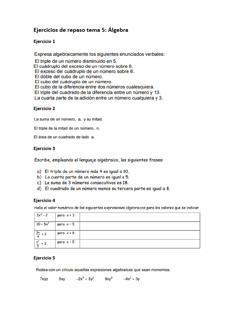 Ejercicios de Repaso | PDF