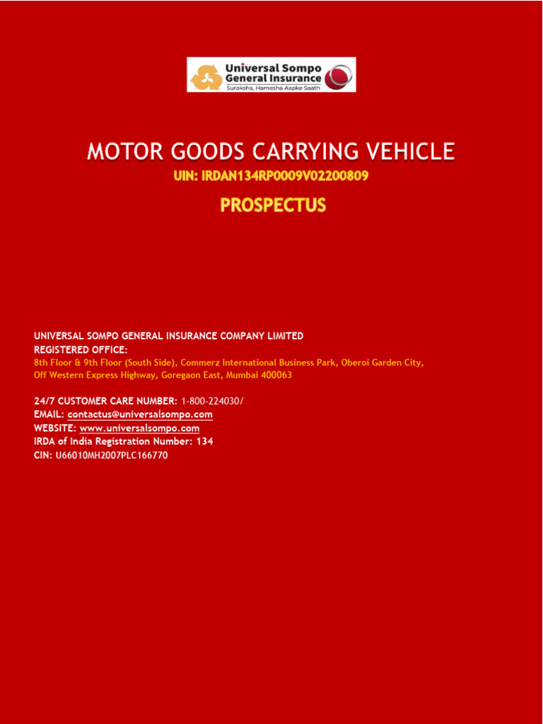Motor Goods Vehicle Insurance Prospectus | PDF | Insurance | Tire