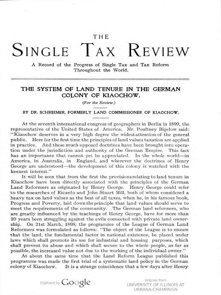 Schreimer System of Land Tenure in The German Colony of Kiaochow 1911 ...