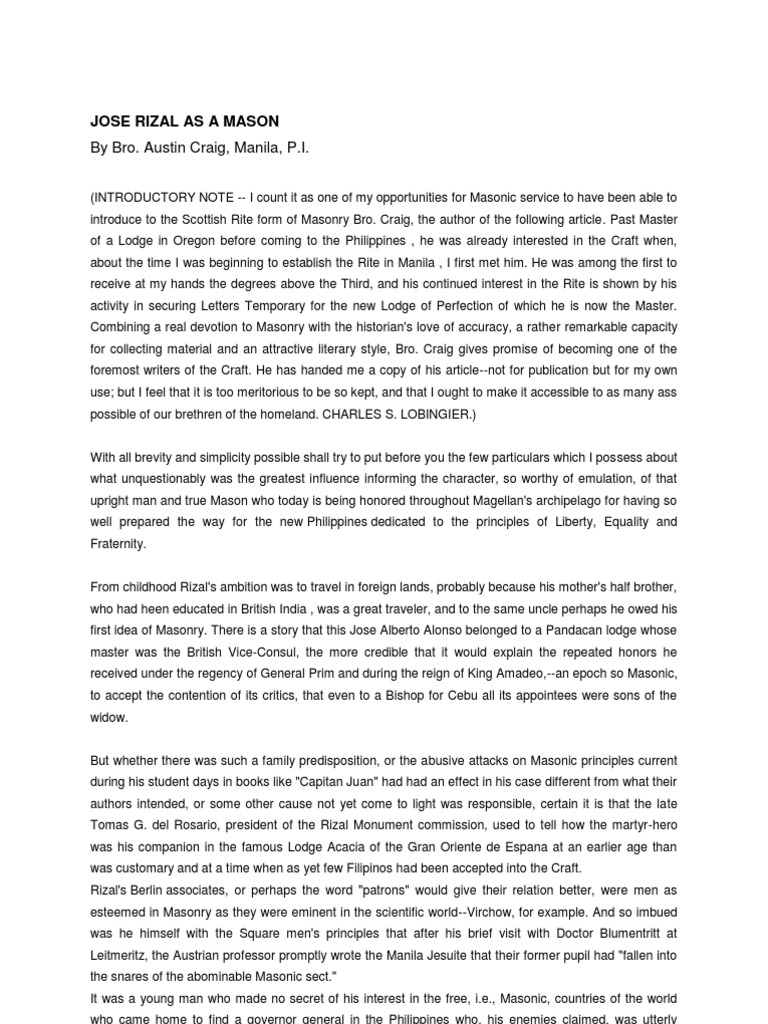 Jose Rizal As A Mason | Download Free PDF | Freemasonry | Philippines