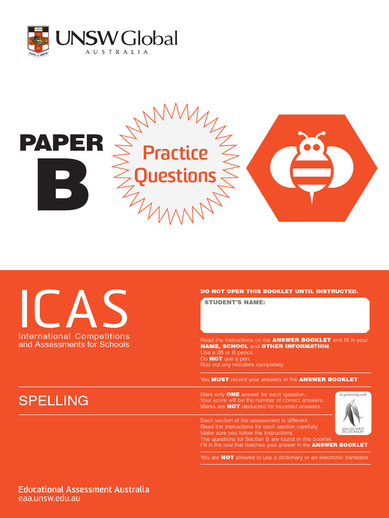 ICAS Spelling Practice Paper B | PDF | Consonant | Orthography
