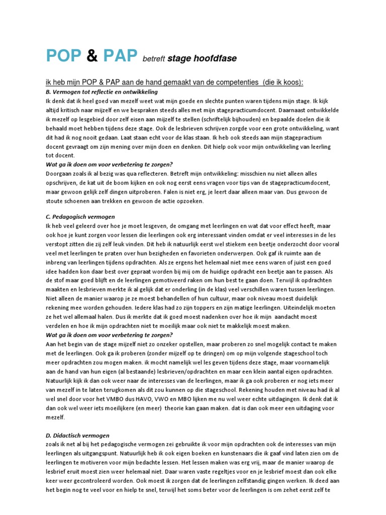 POP en PAP Na Stage 2de Jaar | PDF