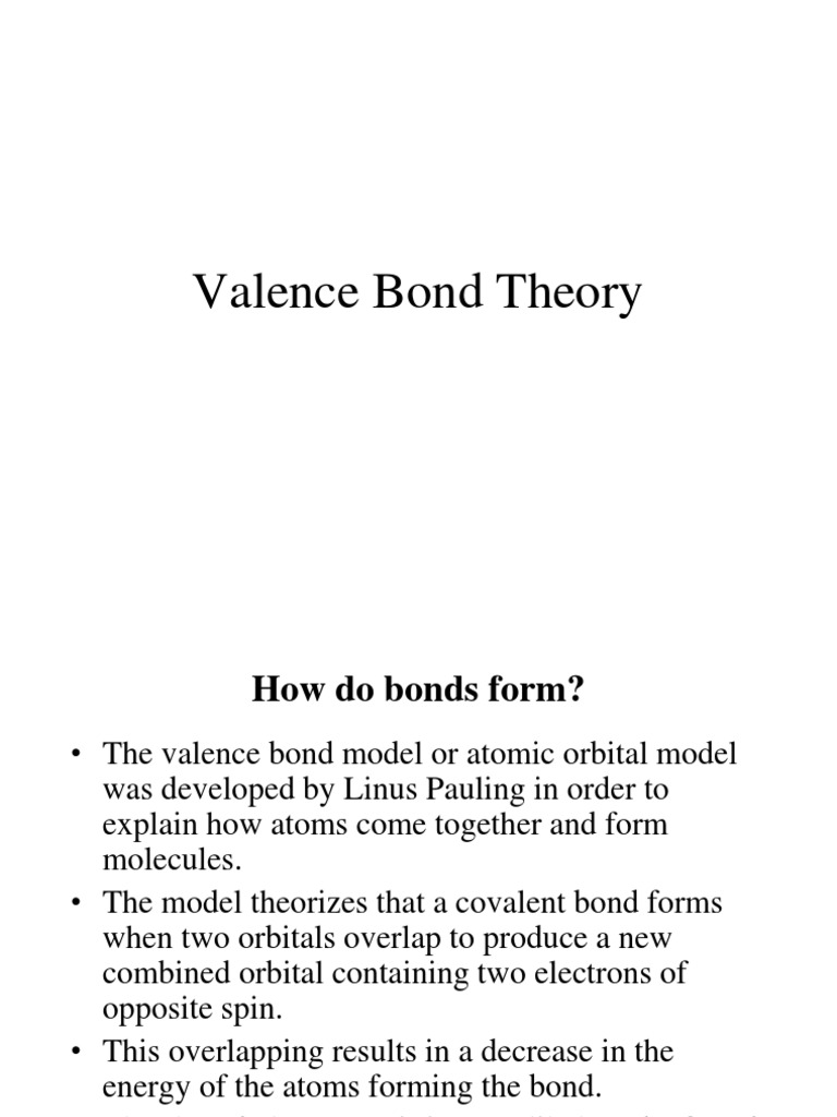 Valence Bonding Theory | PDF | Molecular Orbital | Covalent Bond