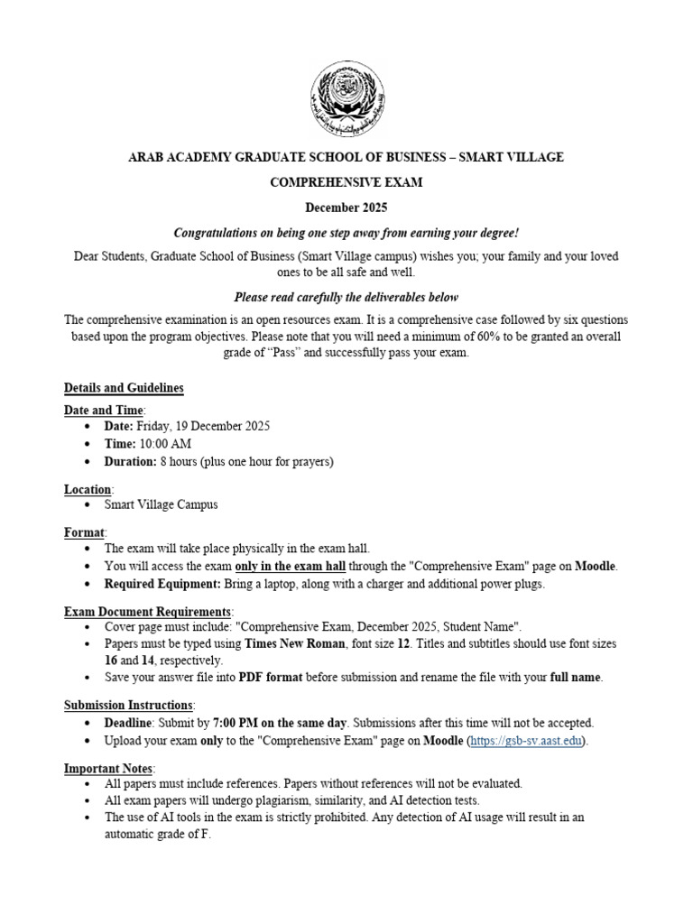 Comprehensive Exam Guidelines - Dec 2025_251218_105950 | PDF