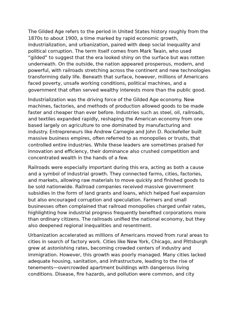 Gilded age apush | PDF | City | Labour Economics